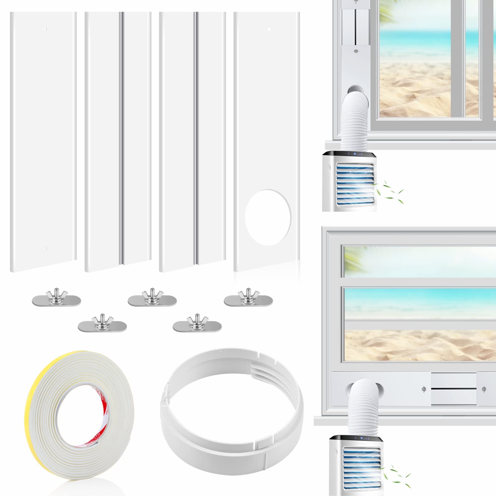 Portable AC Window Vent Kit with 5.9" Coupler, Pawcute Sliding Air Conditioner Plate Kits for Sliding Window, Adjustable 17-60 inch Portable AC Window Seal Plates for 5.9inch Exhaust Hose