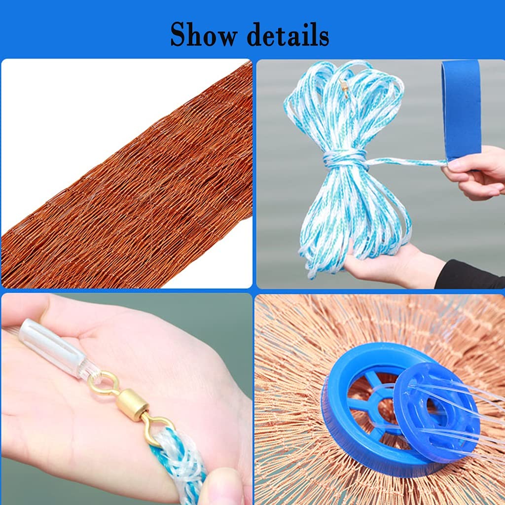 BBGS Fishing Cast Net, with Sinker Hand Throw Fishing Mesh Net Nylon Portable Hand Cast Fishing Net Saltwater Fishing Catch Net (Size : 7.2m)