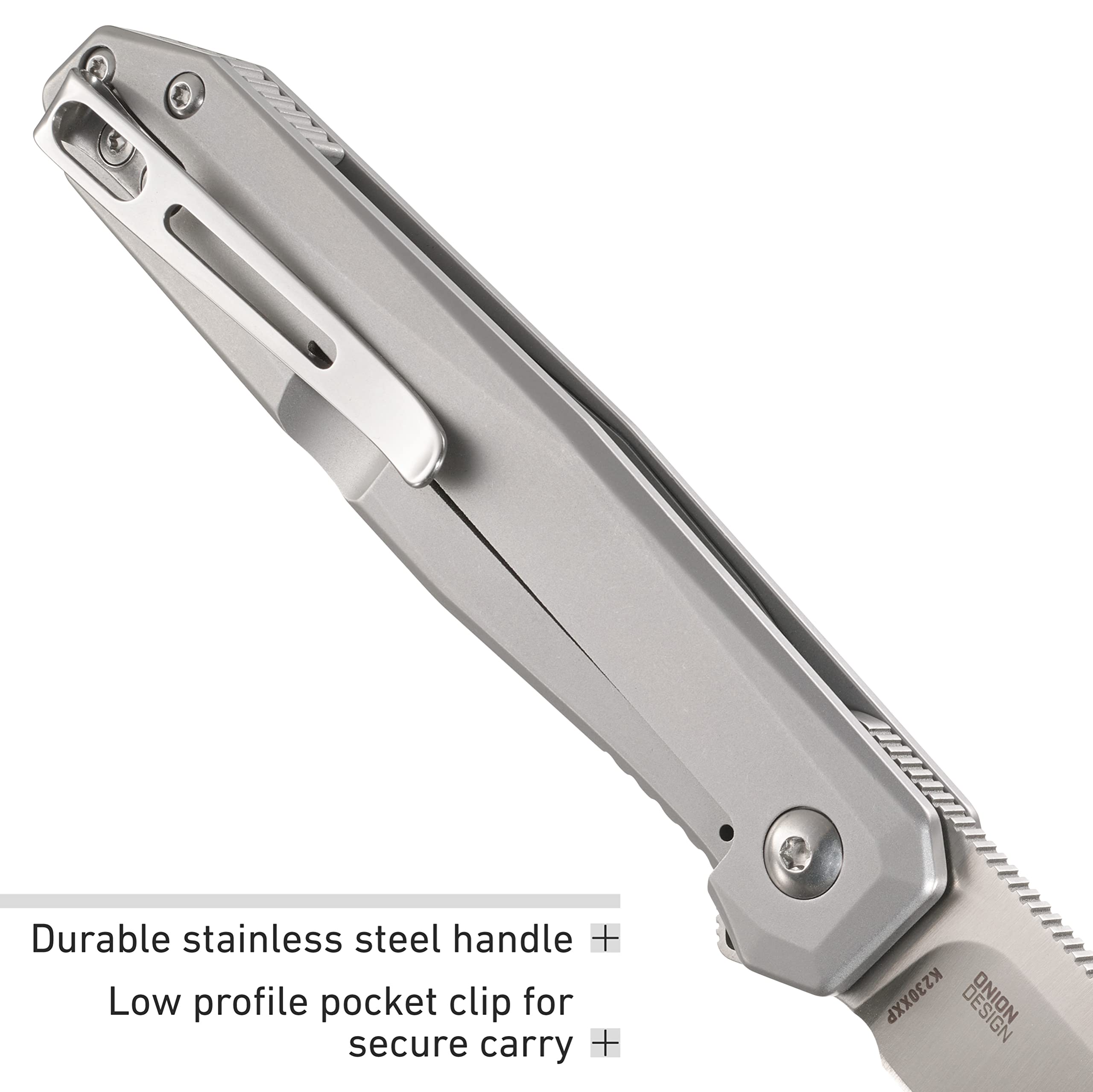 CRKT Facet EDC Folding Knife: Everyday Carry Assisted Open, D2 Satin Blade, Frame Lock, Stainless Steel Handle with Deep Carry Pocket Clip K230XXP, Silver