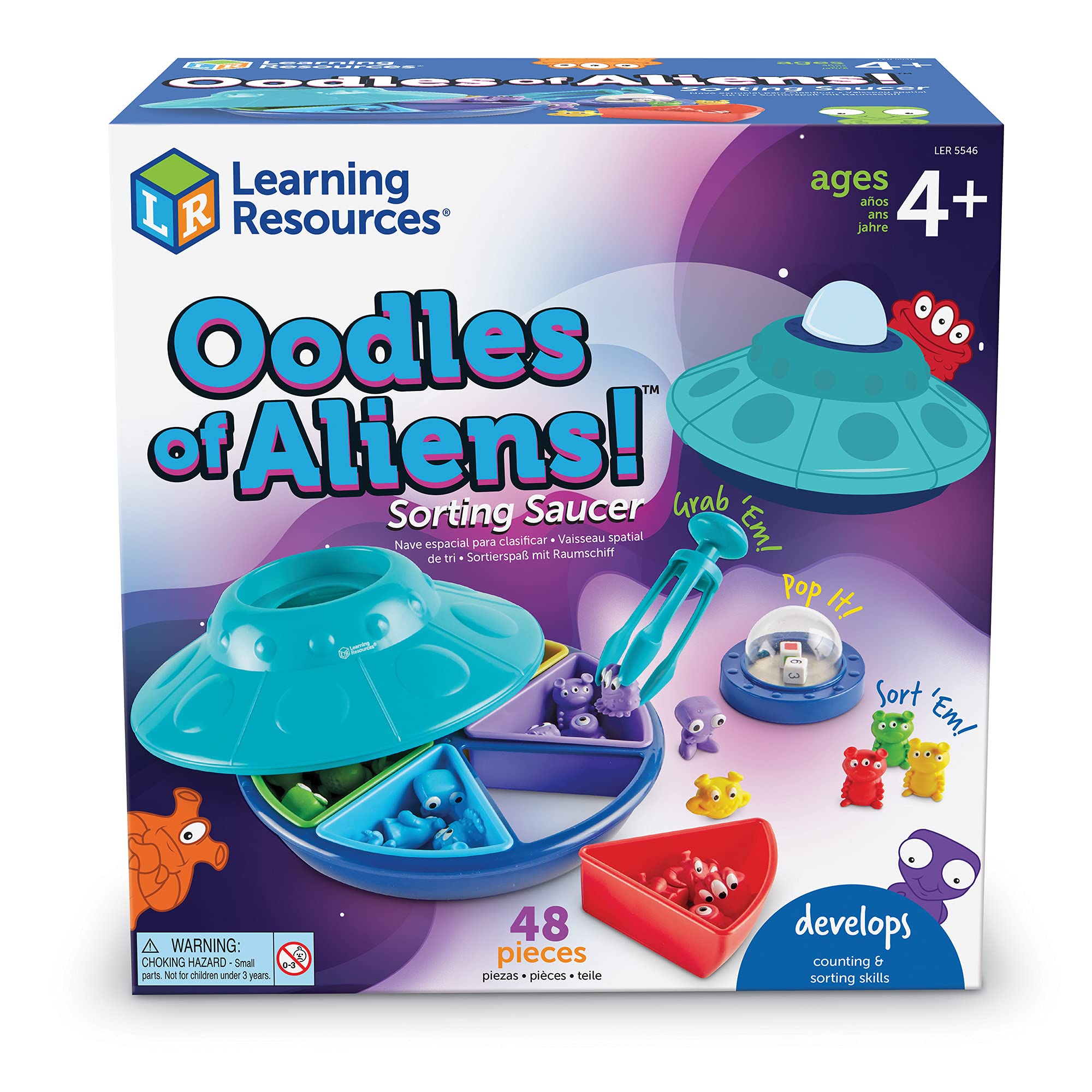 Learning Resources Oodles of Aliens Sorting Saucer, Fine Motor Skills, Counting and Sorting Toys, Preschool Games, Educational Toys, 48 Pieces, Ages 4+
