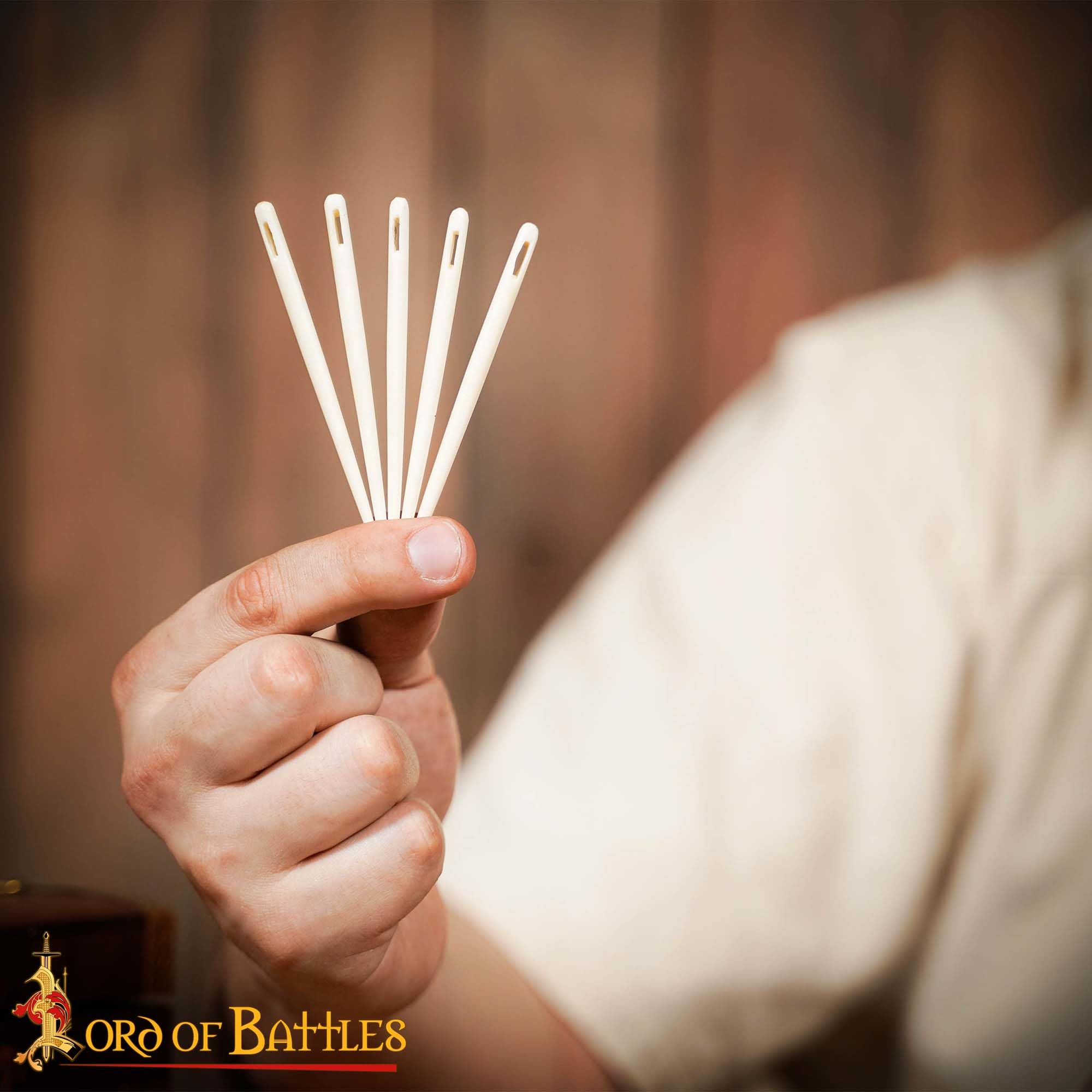 Lord of Battles Medieval Needle Viking Embroidery Needle Handmade Knitting Needles Binding Tool, Multipurpose Weaving/Knitting/Stitching Needles for Craft Work (Set of 5, Bone Needles - 3.5")