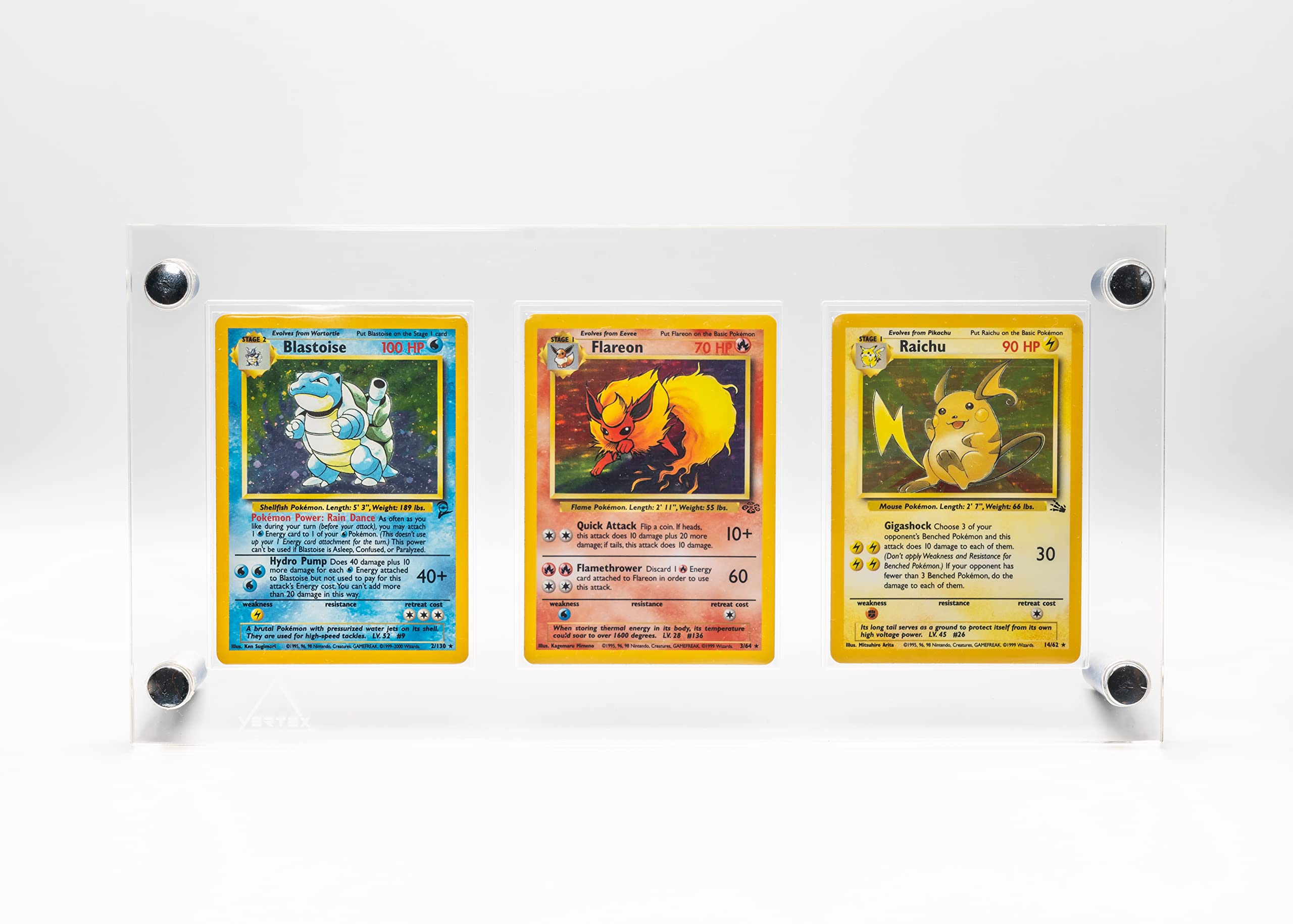 Trading Card Frame Holder Stand Display - 3 Card Slots Clear Acrylic UV Filtering Screwdown
