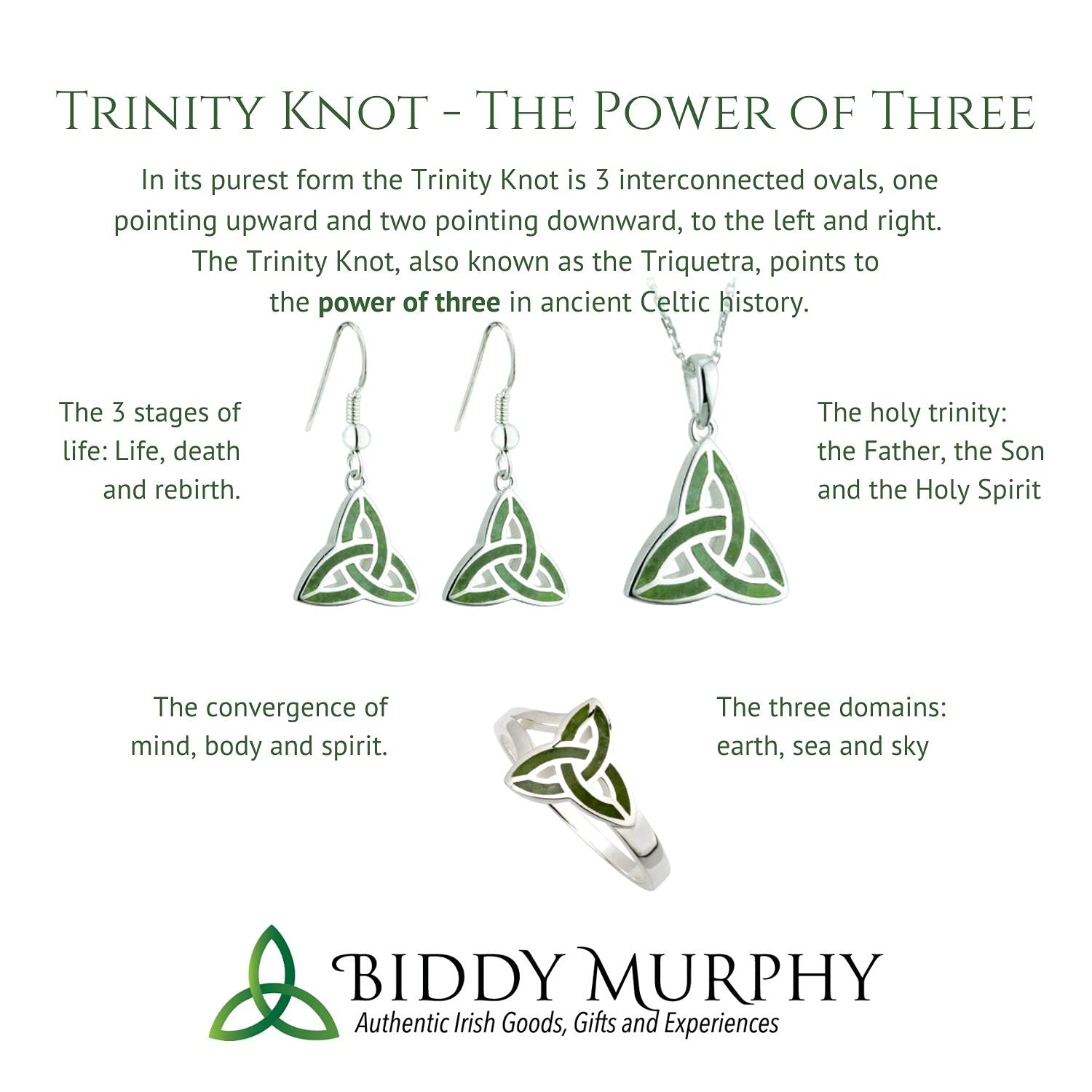Biddy Murphy, Irish Trinity Knot Earrings for Women, 925 Sterling Silver, Connemara Marble Inlay, Elegant Celtic Jewelry Imported from Ireland's Finest Artisan Jewelers