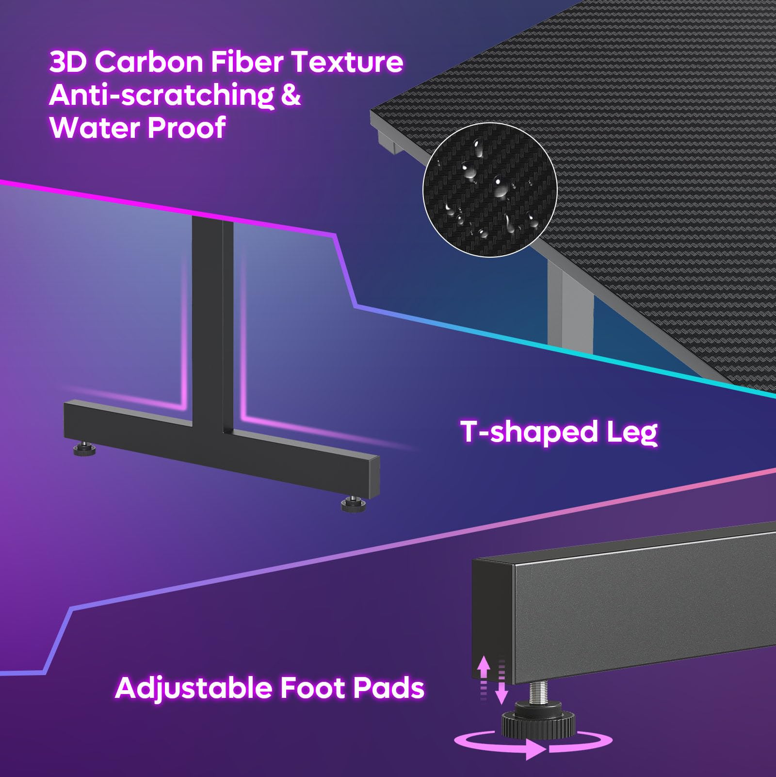 Bestier Small Gaming Desk with Monitor Stand, 42 inch LED Computer Desk, Gamer Workstation with Cup Holder & Headset Hooks, Modern Simple Style Desk for Home Office, Carbon Fiber Black