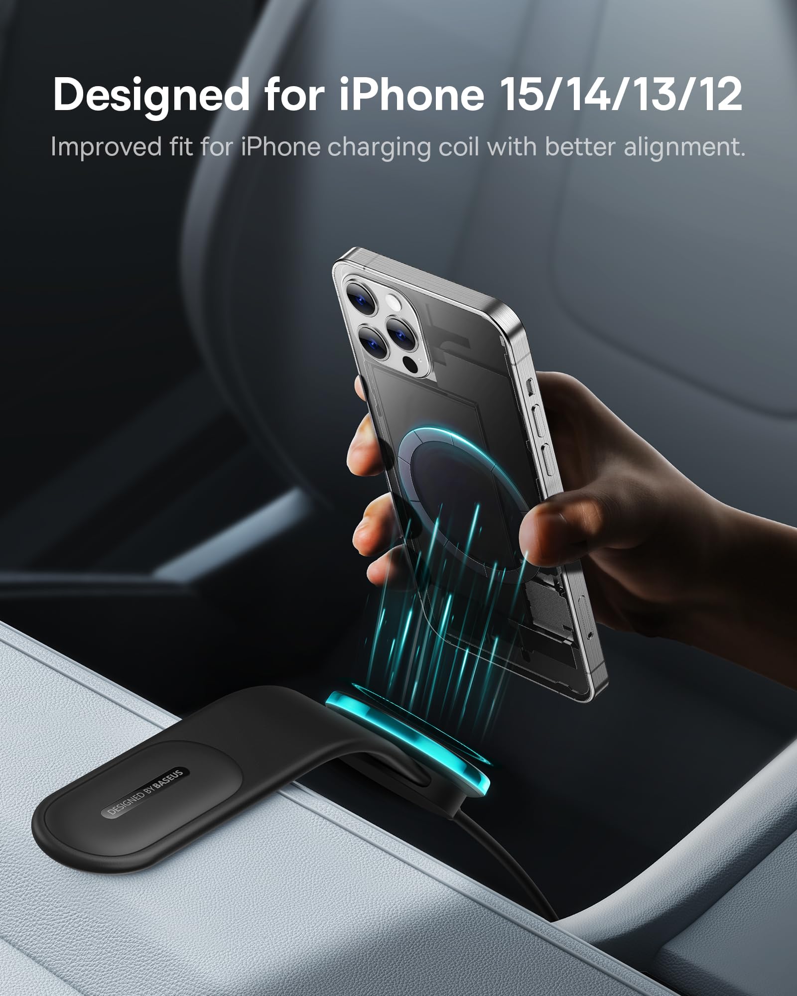 Baseus for Magsafe Car Mount Charger, 15W Wireless Car Charger Phone Holder, Magnetic Car Dash Mount for iPhone 15 14 13 12 Pro Plus Max, Bendable Memory Titanium Alloy for All Dashboard, Windshield