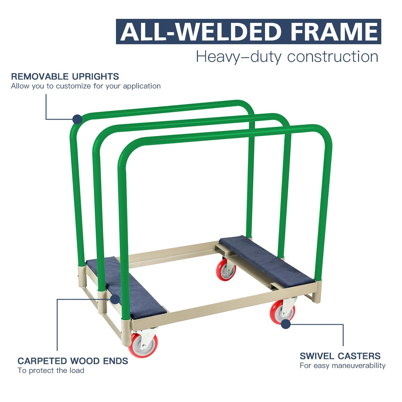 biosp 1000 lbs Capacity Steel Panel Truck Cart with Swivel Casters, Wood End, 3 Side Handrails, 24" Width x 36" Length