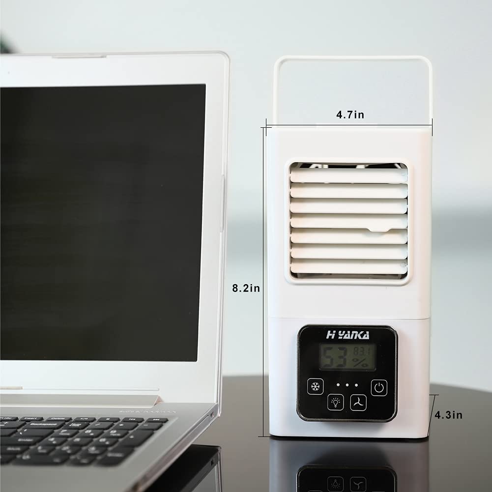 Portable Personal Air Conditioner Fan, Quiet Desktop Air Cooler for Summer, 400ML Mini Evaporative Room Cooler with 3 Speeds & 2 Misting, for Home Office Bedroom Indoor Outdoor, White