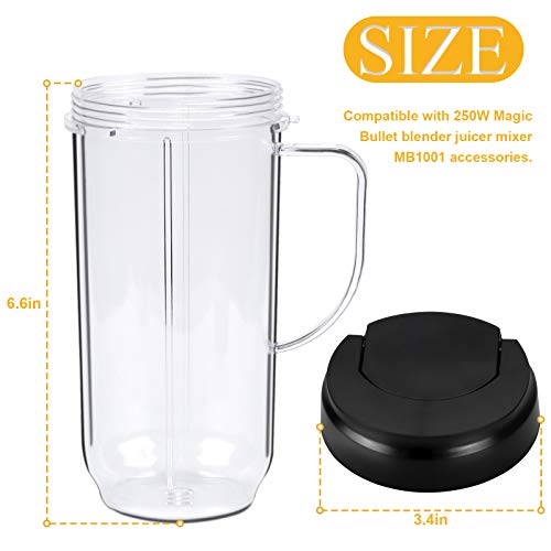 Beaquicy 22 OZ Tall Mug Cup with Flip Top - Replacement Part for 250W Blender Juicer - Suitable for Magic-Bullet Blenders MB1001 MBR-1701
