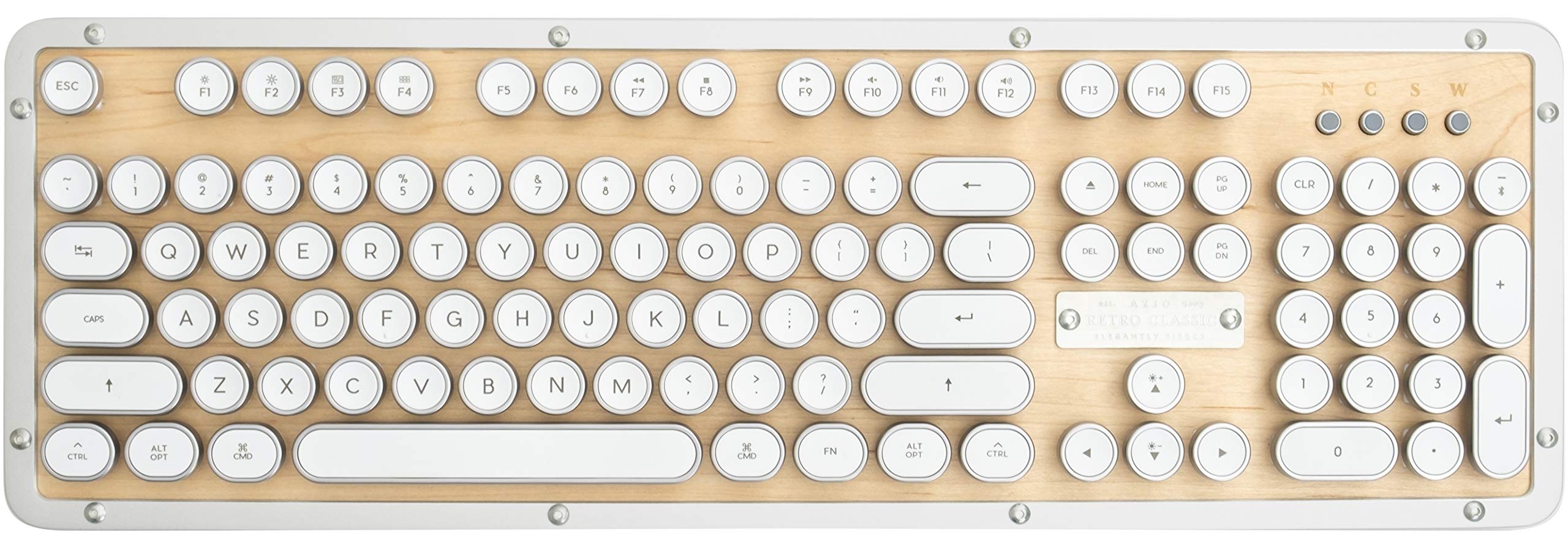 Azio Retro Classic Bluetooth (Maple) - Wireless/USB Wired Maple Wood Vintage Backlit Mechanical Keyboard for PC/Mac (MK-RETRO-BT-W-02-US)