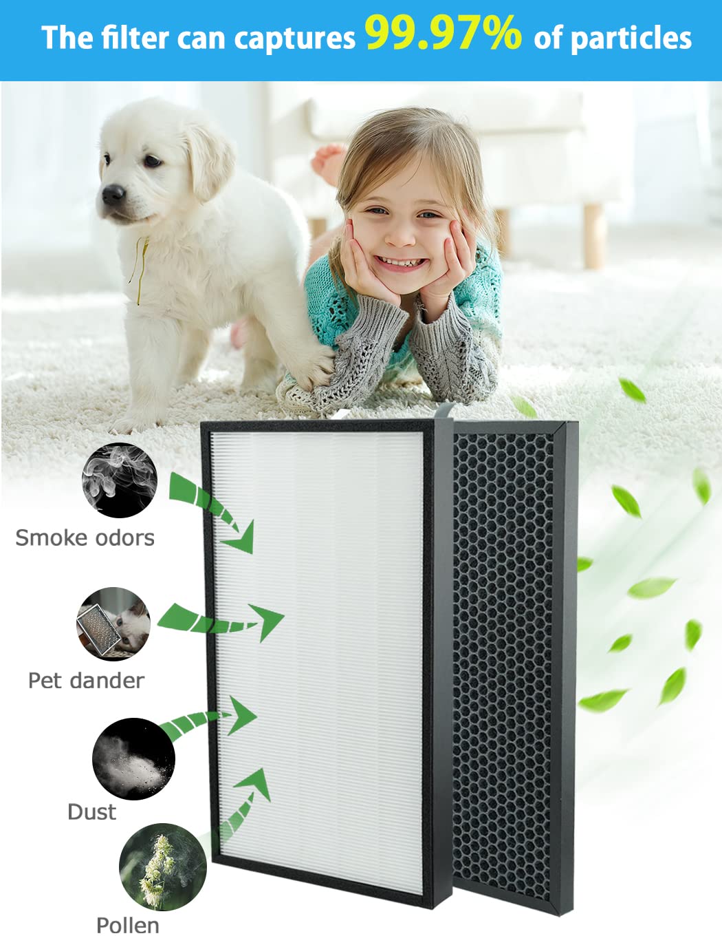BBT BAMBOOST AD5000 Replacement Filter Fit for AIRDOCTOR AD5000 4-in-1 Air Purifier, AD5000 Filter, 1HEPA Filter and 1 Activated Carbon Filter