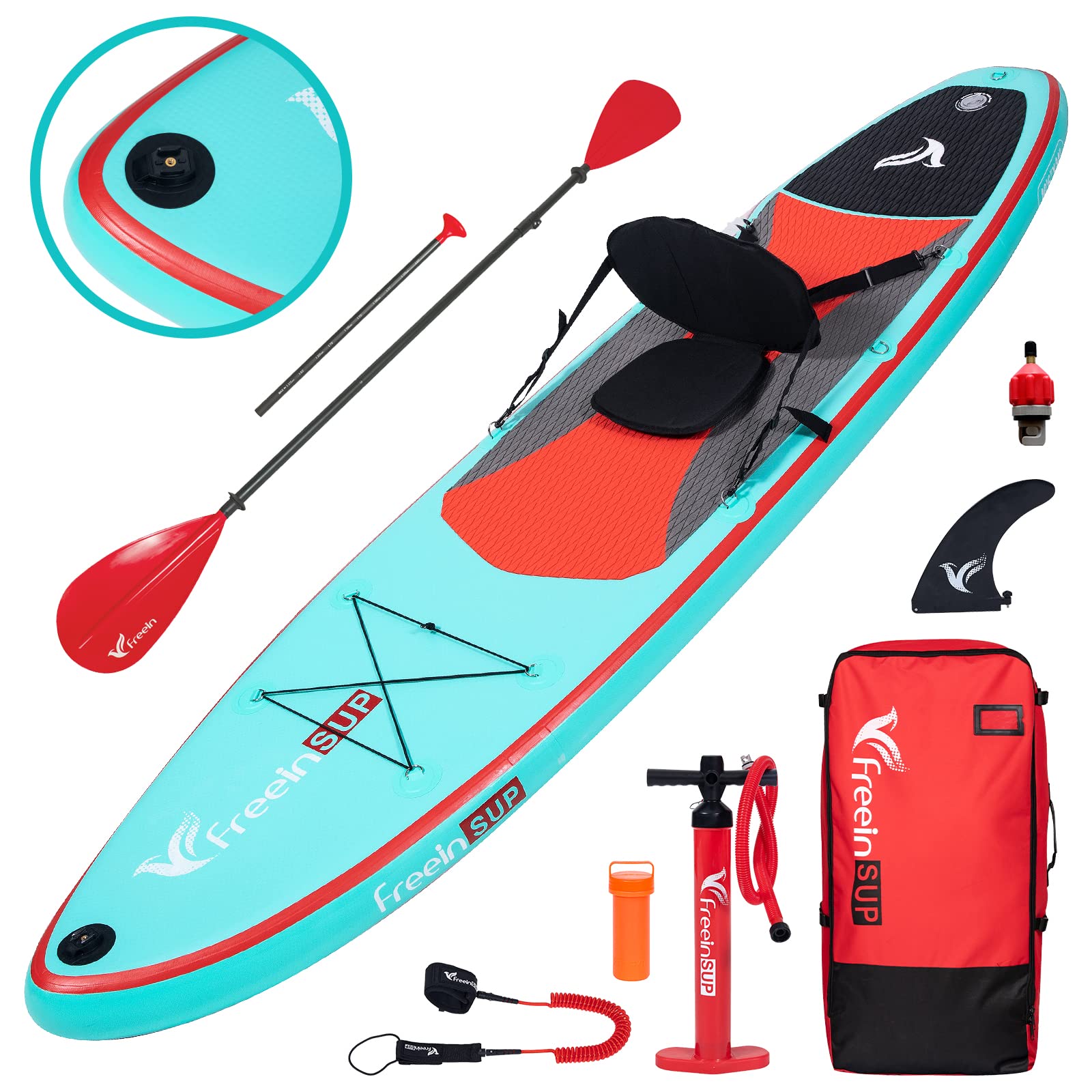 Freein SUP Inflatable Stand Up Paddle Board with Kayak Seat,Paddle Boards for Adults, Accessories sup Pump Adaptor,sup Kayak Paddle(Auqa,10'6"