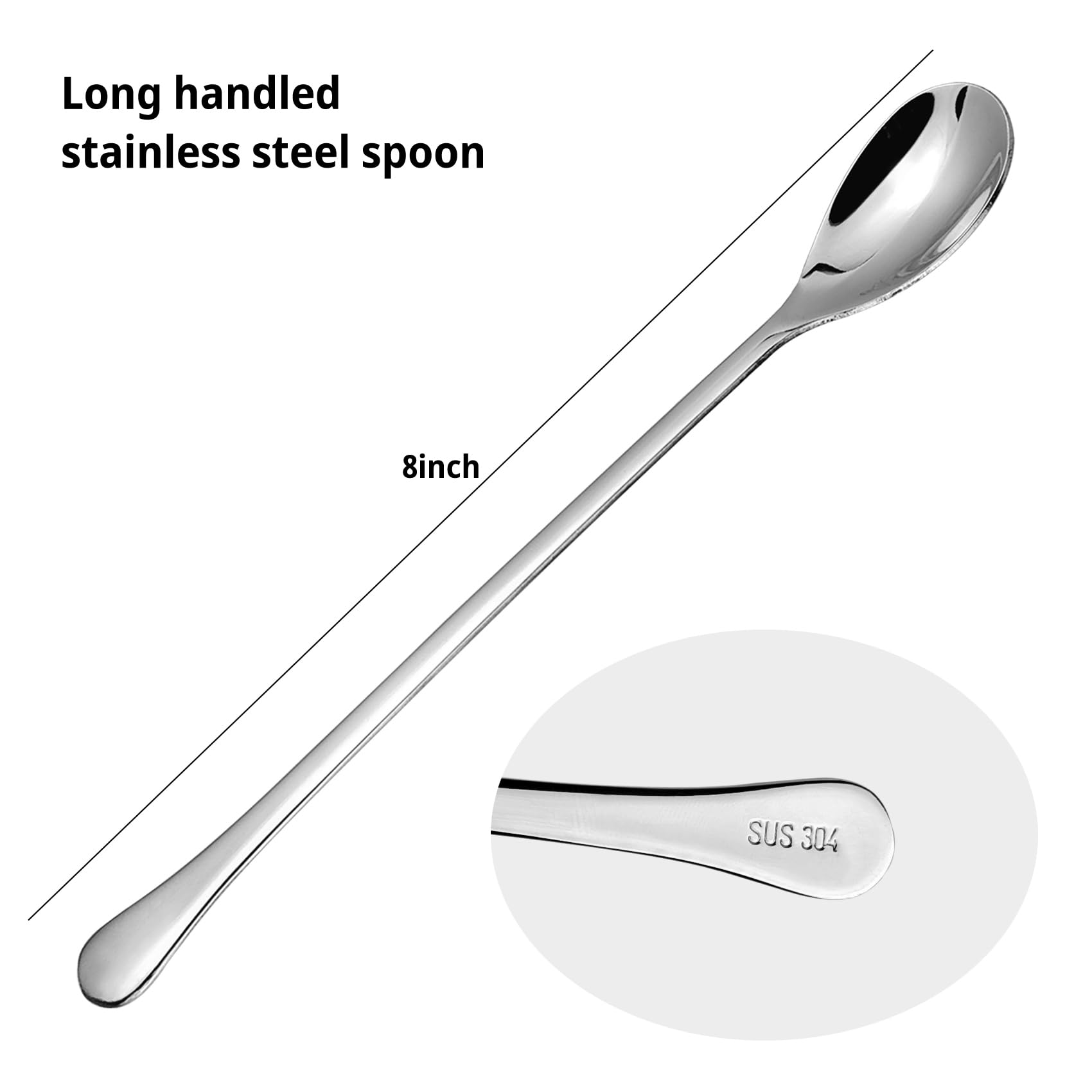 Coffee Spoon,4 Pcs Long Coffee Spoons for Coffee Bar,8-Inch Long Handle Iced Tea Spoon,Bar Spoon Cocktail Mixing Stirrers for Drink Silver (4, Silvery)
