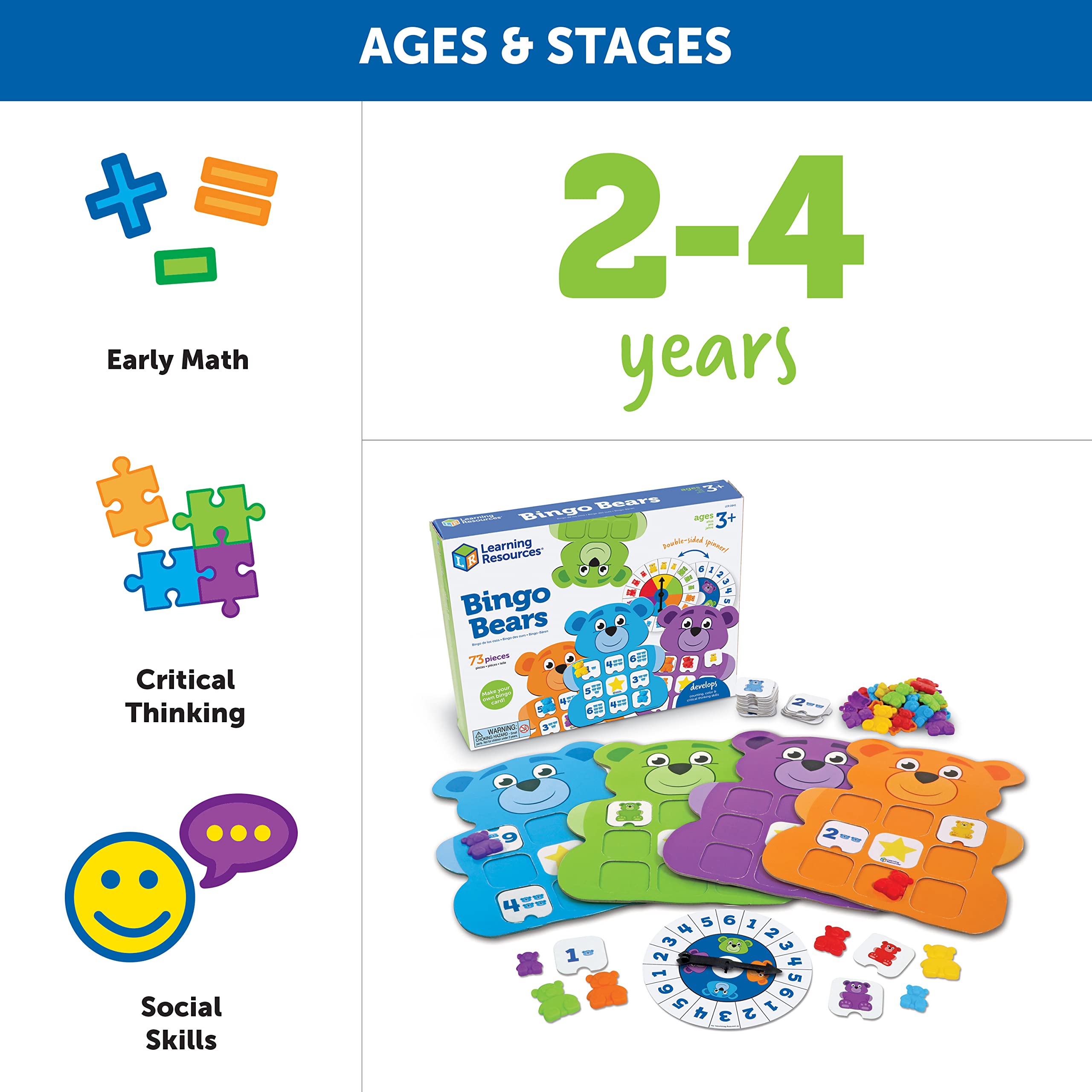 Learning Resources Bingo Bears, Educational Indoor Games, Toddler Brain Toys, Toddler Preschool Learning, 73 Pieces, Age 3+