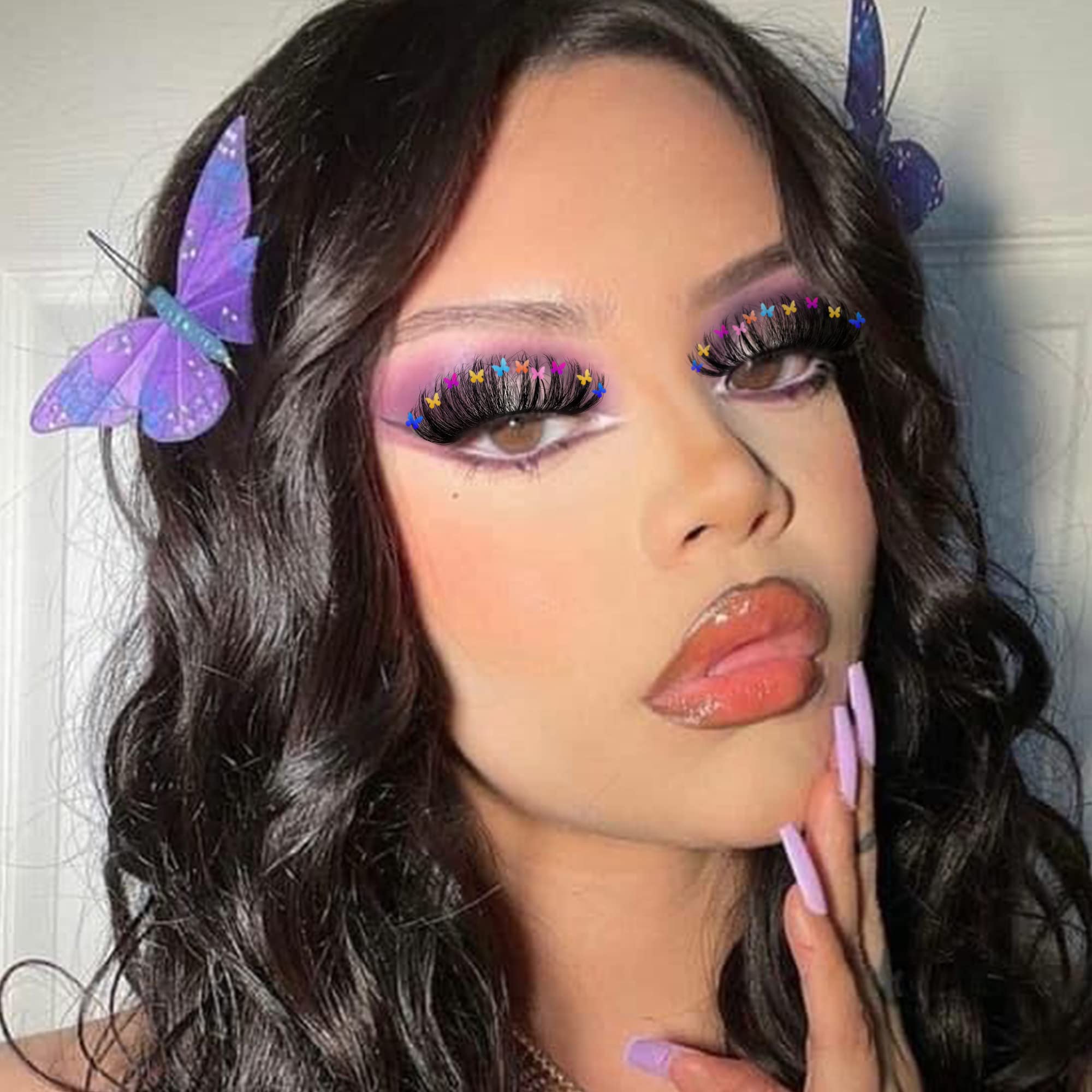 Cluster Lashes Mink Fluffy Eyelashes Cat Eye Lashes Individual Lashes That Look Like Extensions D Curl St. Patrick's Day Decorations Eyelashes with Butterfly by HeyAlice (17-20mm)