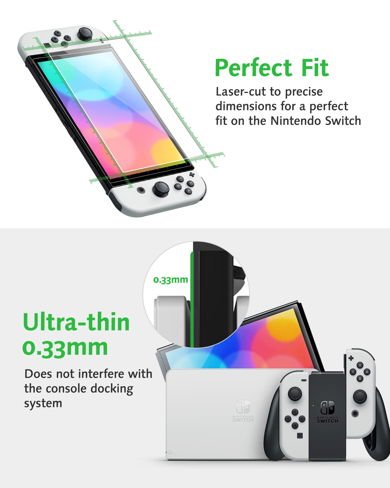 Bioton Tempered Glass Screen Protector Compatible with Nintendo Switch OLED Model 2021 [EZ Kit] [Automatic Alignment] - 2 Pack