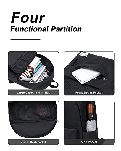 CAMILLEMMA Black Simple Cute Backpack for Teen Girls Boys, Casual Daypack High School Bookbag for Women Men, Lightweight Travel Laptop Back Pack Classic Basic College Backpack