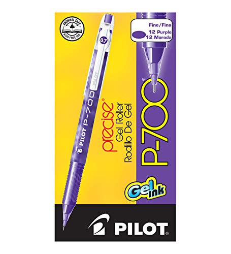 PILOT Precise P-700 Gel Ink Rolling Ball Stick Pens, Marbled Barrel, Fine Point, Purple Ink, 12-Pack (38621)