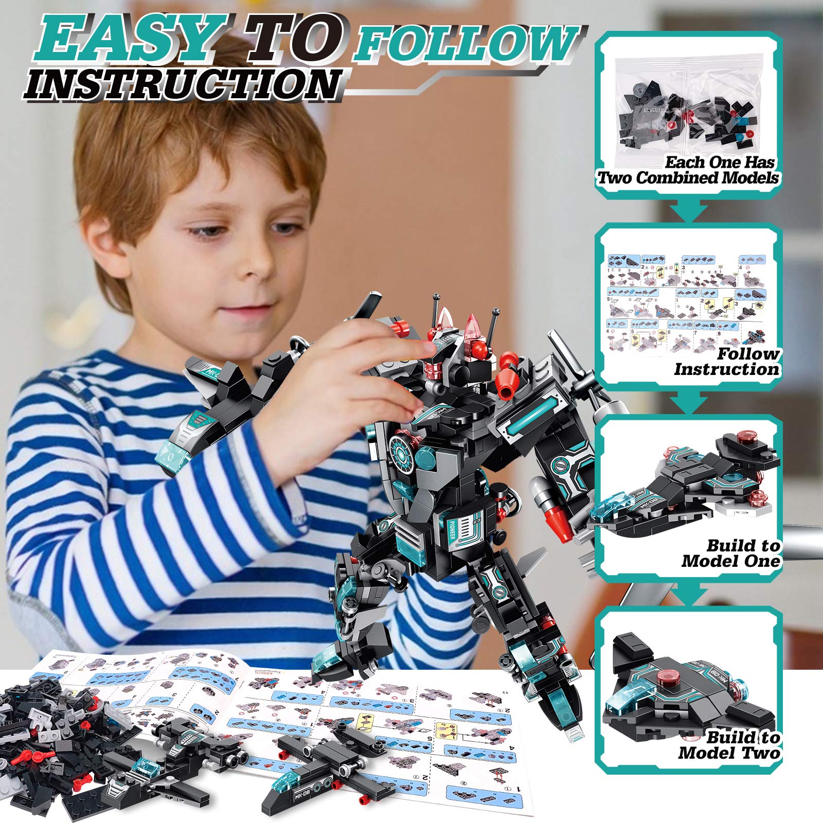 LUKAT Robot Building Toys for Boys Age 6 7 8 9 10 11 Year Old, 577 PCS STEM Toy Kit, 25-in-1 Building Bricks Educational Construction Set Engineering Toys, Activities Learning Gift for Kids