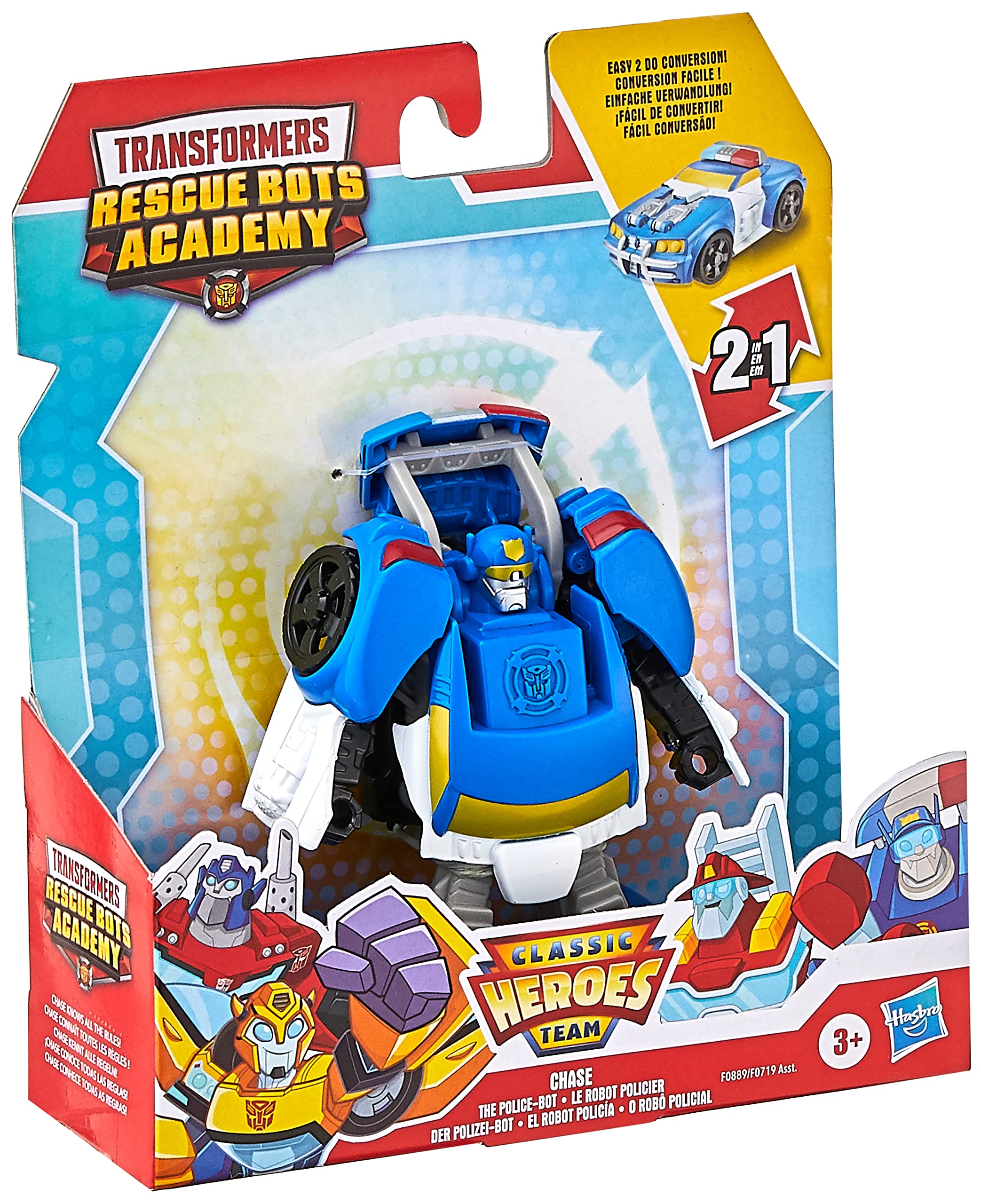 Transformers Playskool Heroes Rescue Bots Academy Classic Heroes Team Chase The Police-Bot Converting Toy, 4.5-Inch Action Figure, Kids Ages 3 and Up