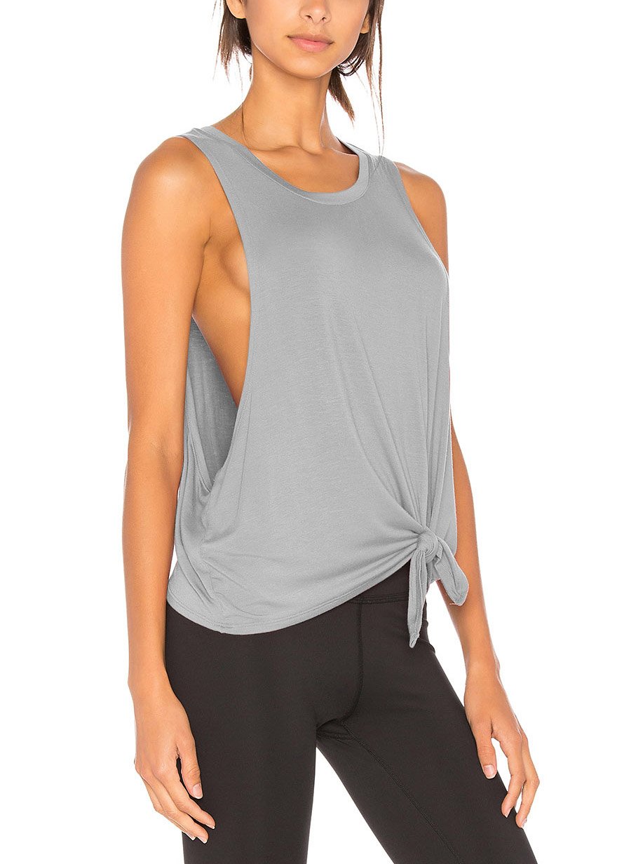 Bestisun Workout Gym Shirts Workout Crop Tops Cropped Muscle Tank Pilates Yoga Tops Activewear Athletic Tank Tops for Women Gray L