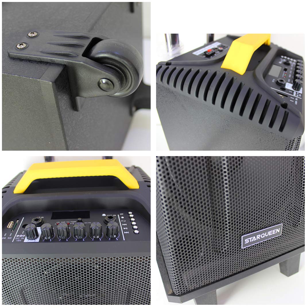 Karaoke Machine Speaker Pa System with 10Inch Woofer Professional Party Speaker with 2 UHF Wireless Mics and Remote Control, AUX/USB/SD/Guitar Input for Party, DJ and Outdoor Activities QX-1014