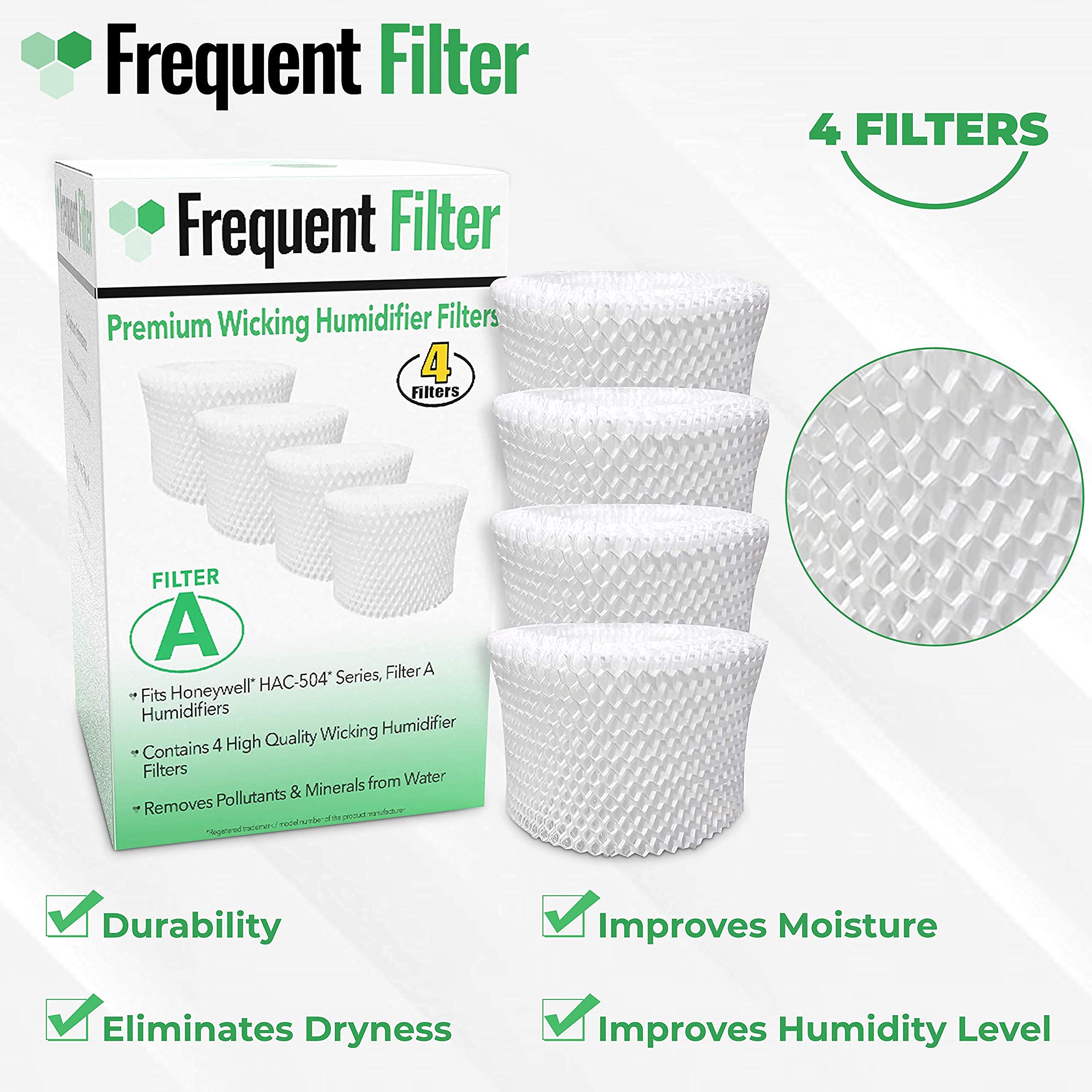 Frequent Filter - Compatible Honeywell Germ Free Cool Mist Wicking Humidifier, Filter A. Fits HCM 350, HCM350w, HCM350, Quietcare Tower & More. Replacement HAC 504, HAC504, 504AW - (Pack of 4)