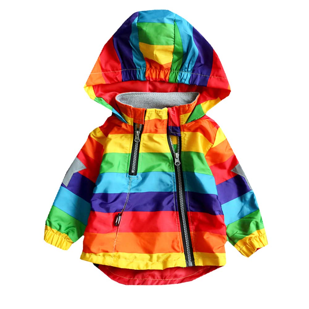 FABRST Toddler Boys Girls Windbreak Kids Fashion Rainbow Hooded Sun Jacket Baby Casual Outwear Fall Winter School OutfitsďźRainbow,2Tďź