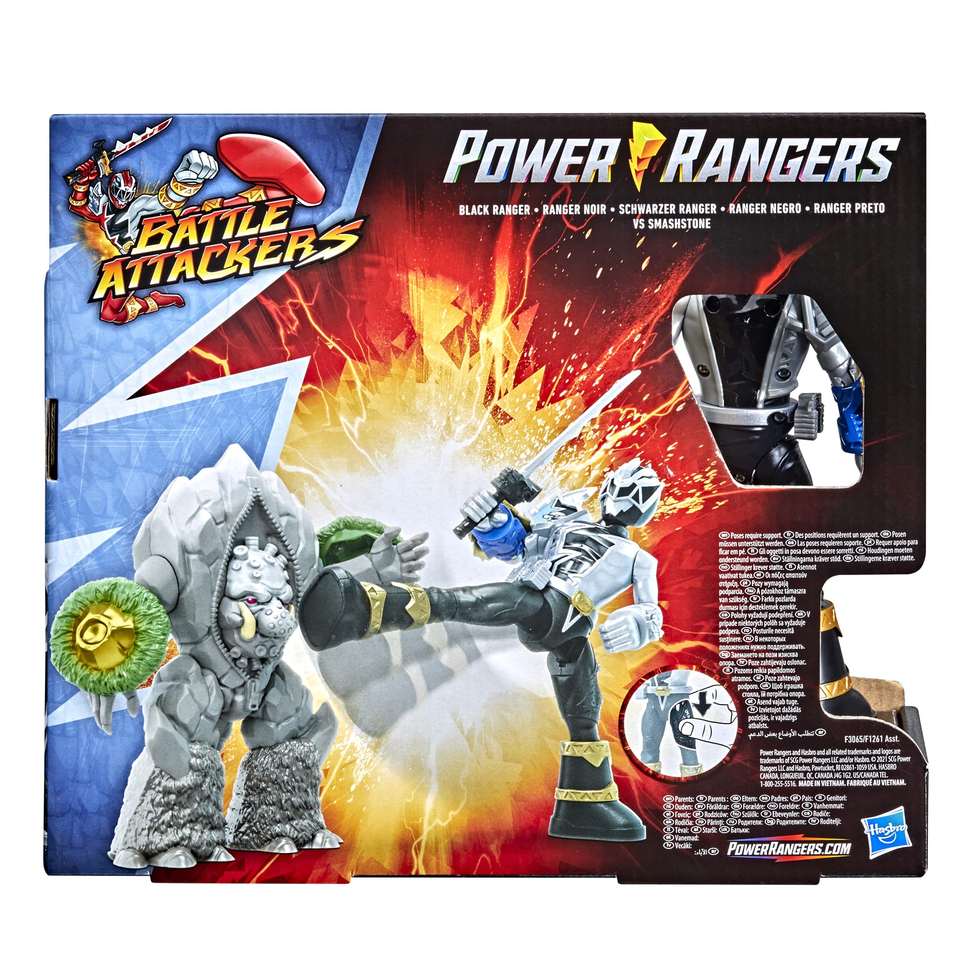 Power Rangers Dino Fury Battle Attackers 2-Pack Black Ranger vs. Smashstone Kicking Action Figure Toys, TV Inspired Accessory Ages 4 and Up