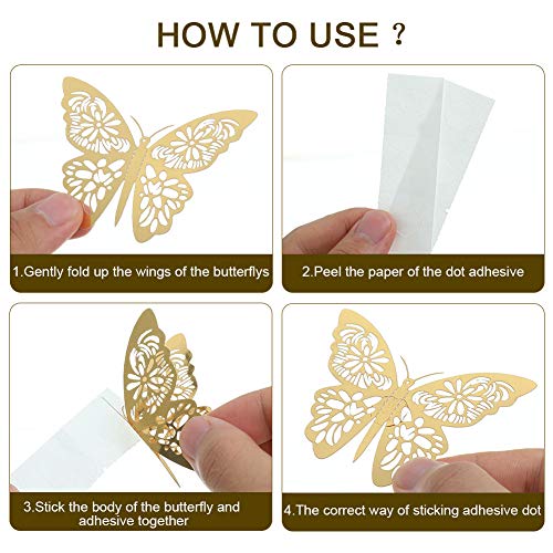 Butterfly Wall Decor Sticker Wall Decal, 48 Pcs Gold 3D Art Removable Mural Decoration DIY Flying Decor for Kids Bedroom Home Party Nursery Classroom Offices Décor (6)…
