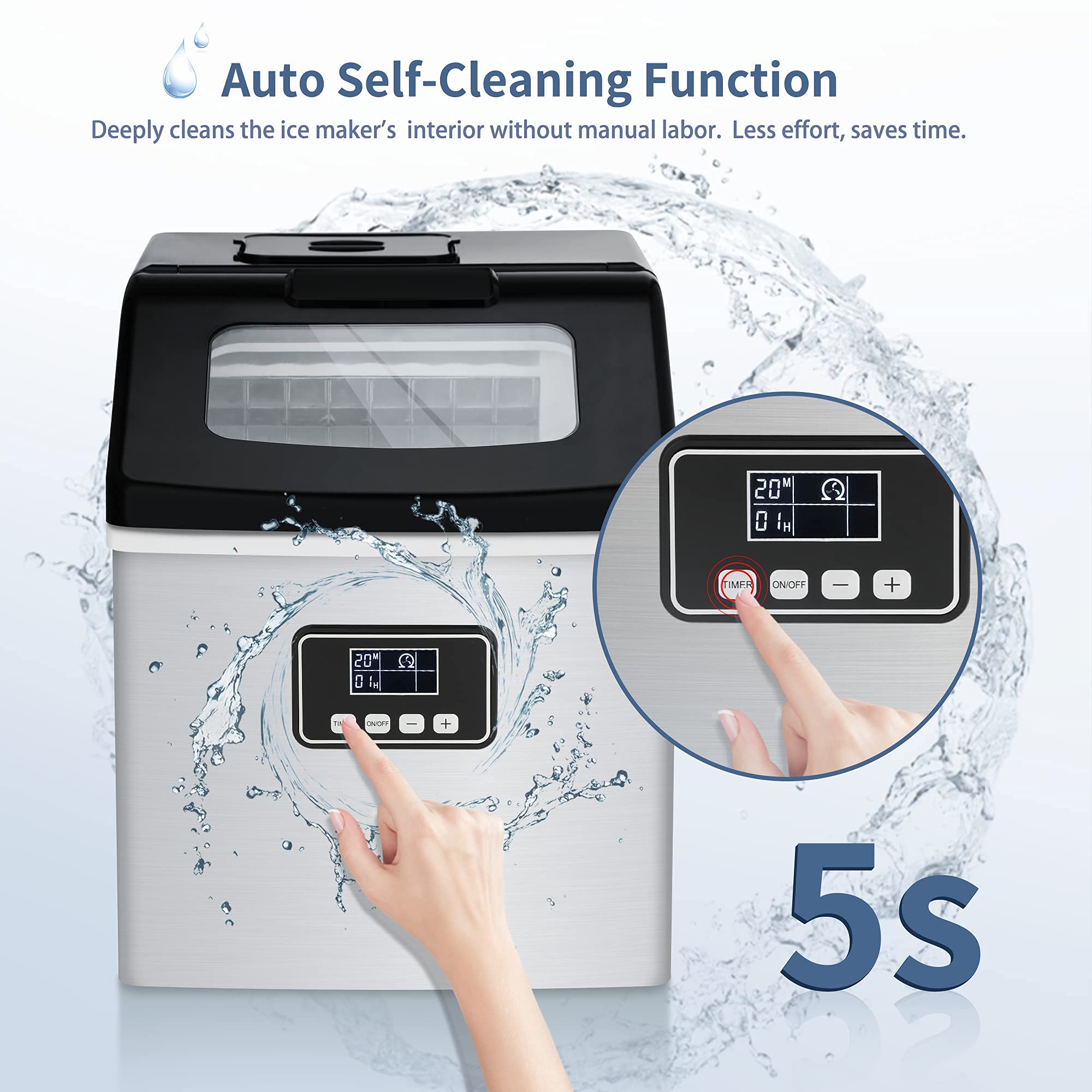 CROWNFUL Ice Maker Machine Countertop, 40LBS/24H, 24 Clear Ice Cubes in 13 Mins, Auto Self-Cleaning, LCD Display, Compact Portable Ice Maker with Scoop and Basket for Home/Office/Kitchen/Bar
