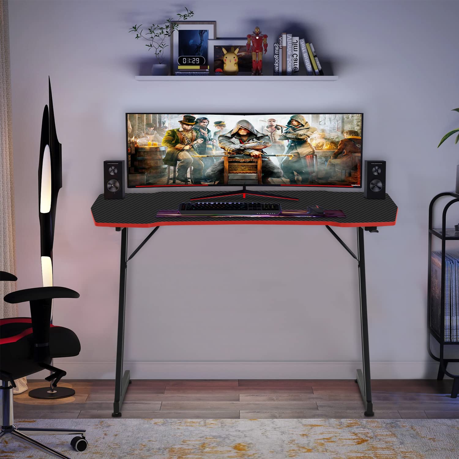 BestOffice 35"/39"/47" Computer Desk Z Shaped Workstation Ergonomic Table with Headphone & Home Office Chair Ergonomic Desk Chair Mesh Computer Chair with Lumbar Support Armrest Executive