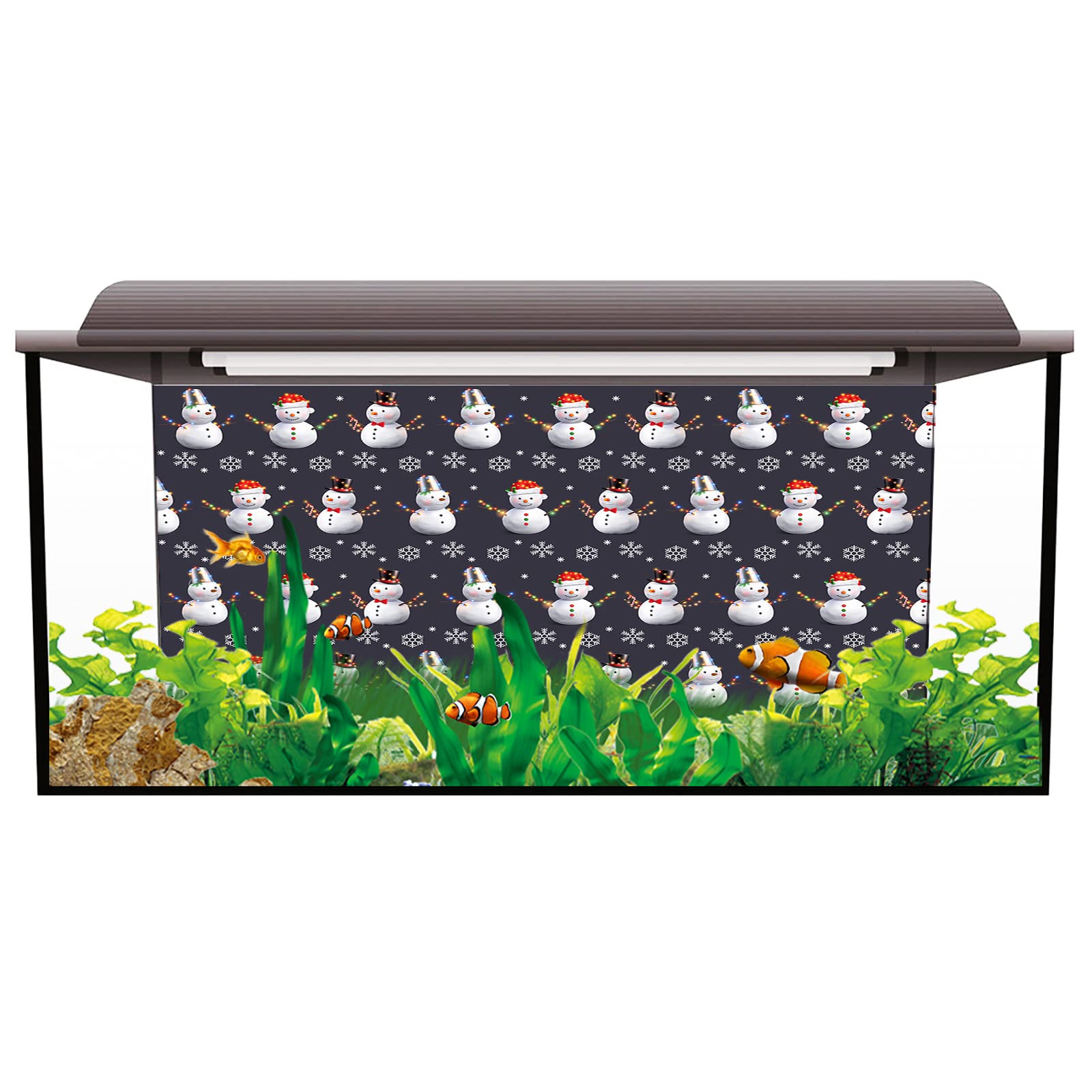 Aquarium Background Merry Christmas 12.4x24.4 inch Fish Tank Background PVC Fish Backdrop Wallpaper for Background Aquarium Snowman Snowflake Grey Texture