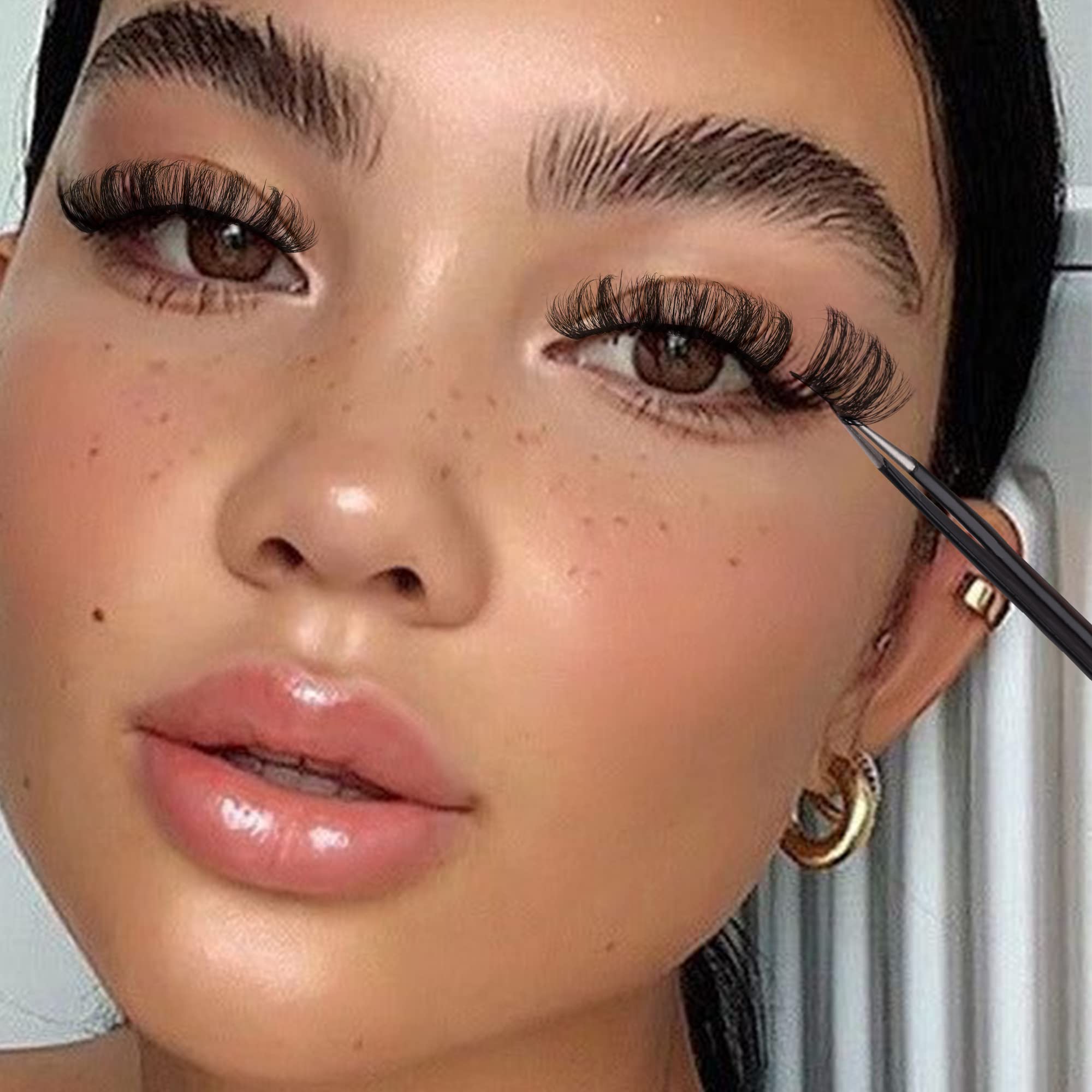 Cluster Mink Lashes Natural Look Fluffy D Curl Strip Eyelashes Extension Russian Eye Lashes Individual Wispy 5D Volume False Eyelashes 8 Pairs DIY Fake Eyelashes ALICROWN