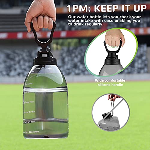 Diller bottle 1 Gallon Water Bottle with Time Marker, Large 128oz Water Bottle to Drink, Motivational Water Jug with handle for Gym Workout, BPA Free, Leak-Proof (Black)