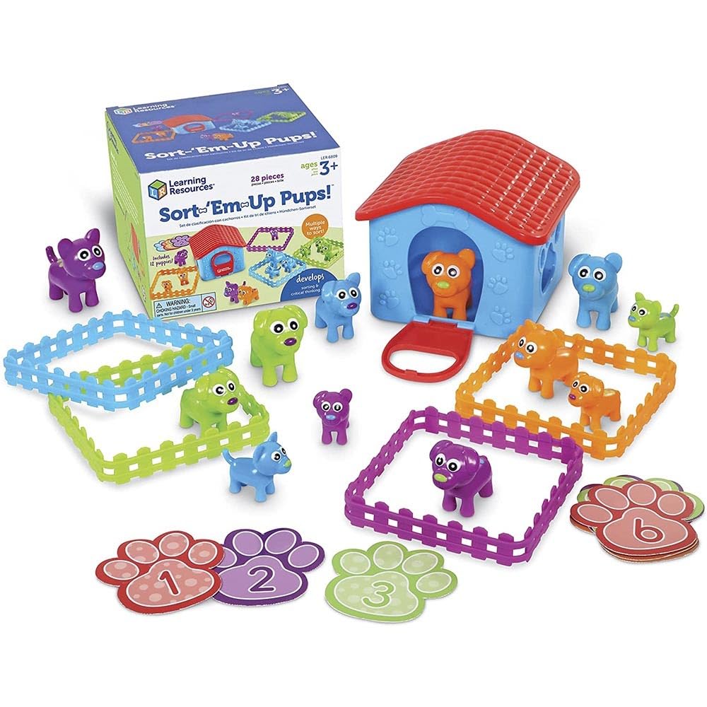 Learning Resources Sort-'Em-Up Pups 28 Pieces, Ages 3+ Sorting & Matching Toys, Educational Toys for Toddlers, Preschool Toys, Toddler Learning Toys