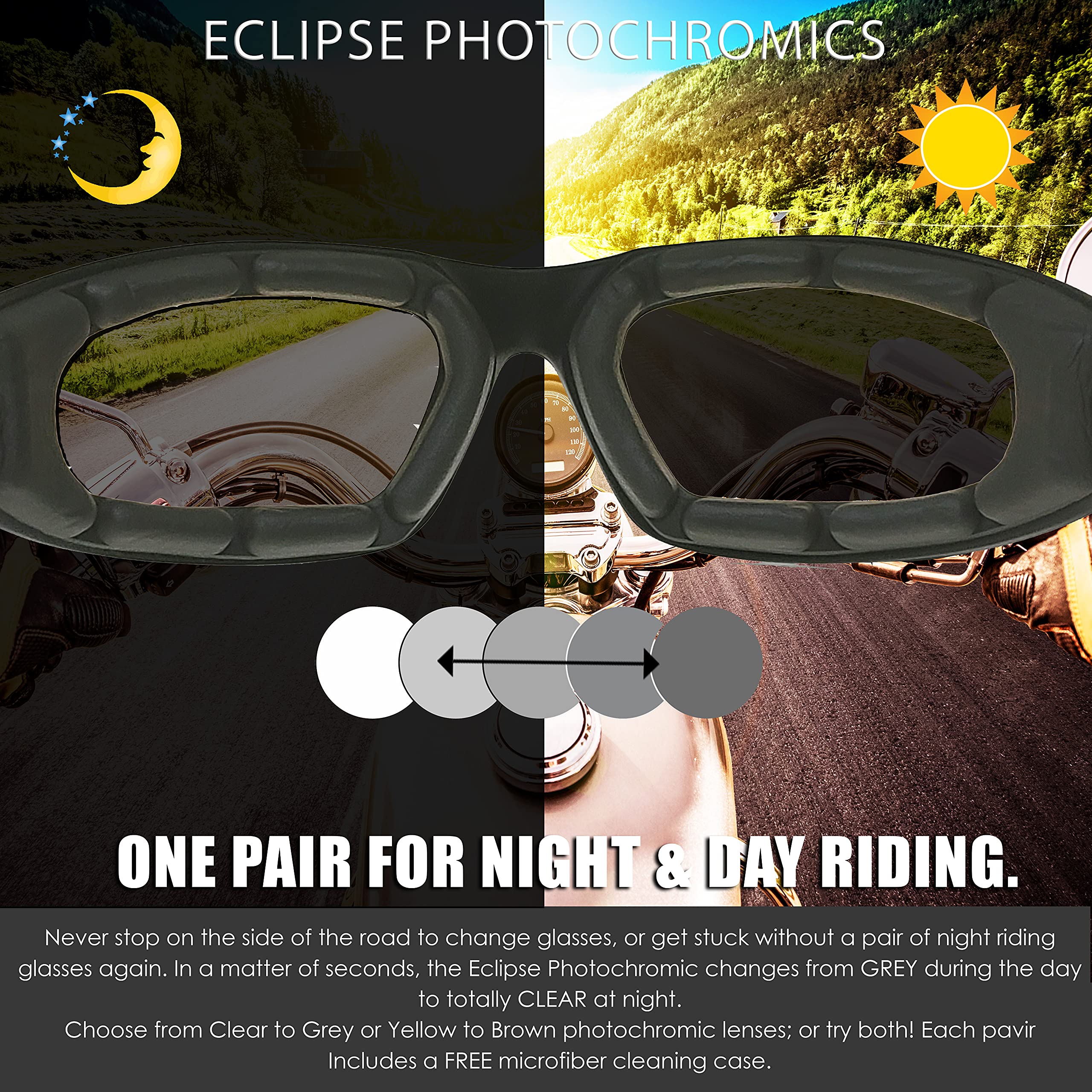 Bikershades Motorcycle Safety Transitional Photochromic Day Night Sunglass Women Black Orange Frame