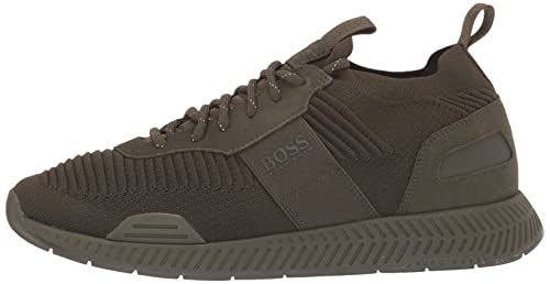 BOSS Hugo Men's Pop Leather Appeal Sneaker, Dark Green, 8