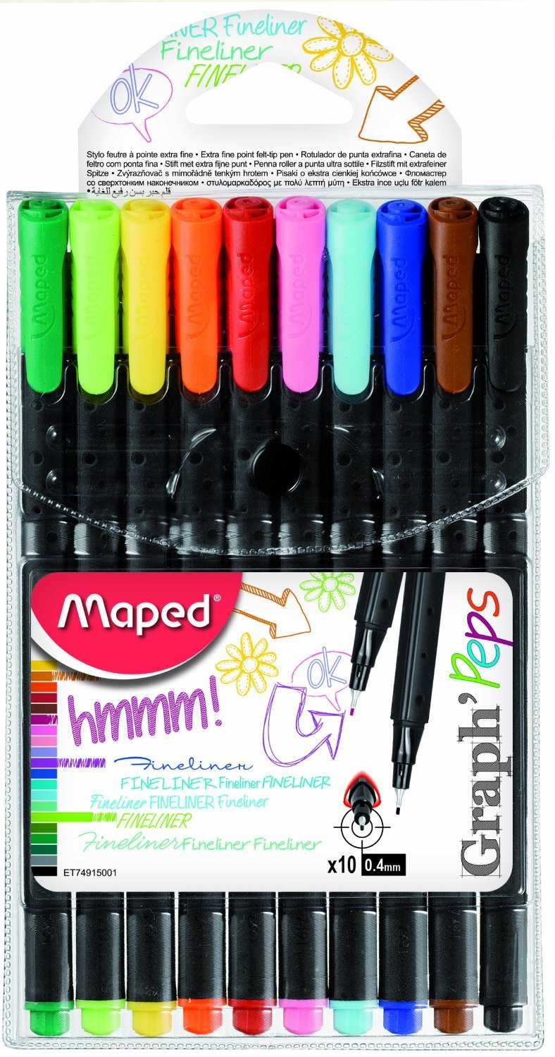 Maped Graph'Peps Classic 0.4mm Fine Felt Tipped Pens, Pack of 10 (749150)