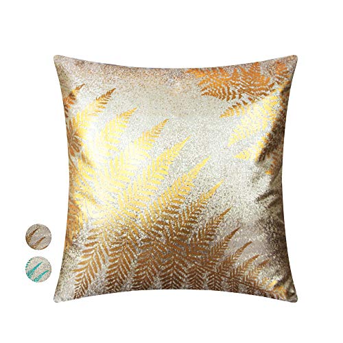 Gold Metallic Throw Pillow with Foil Leaf Design Case + Insert Gold Throw Pillow