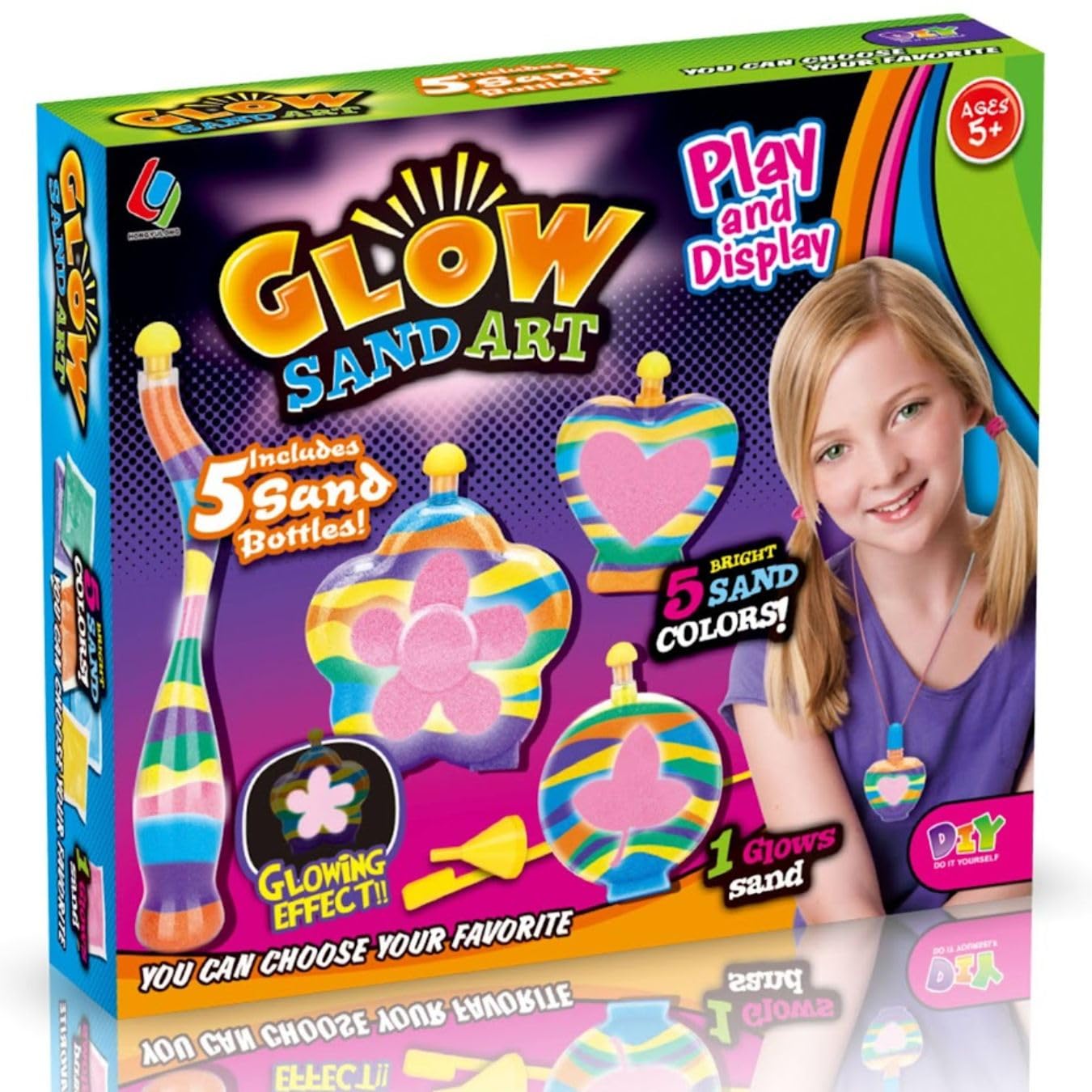 Liberty Imports Create Your Own Sand Art Kit DIY Arts and Crafts Activity - Includes 1 Glow Sand, 5 Sand Art Bottles, 5 Bright Sand Colors, Designing Tool & More
