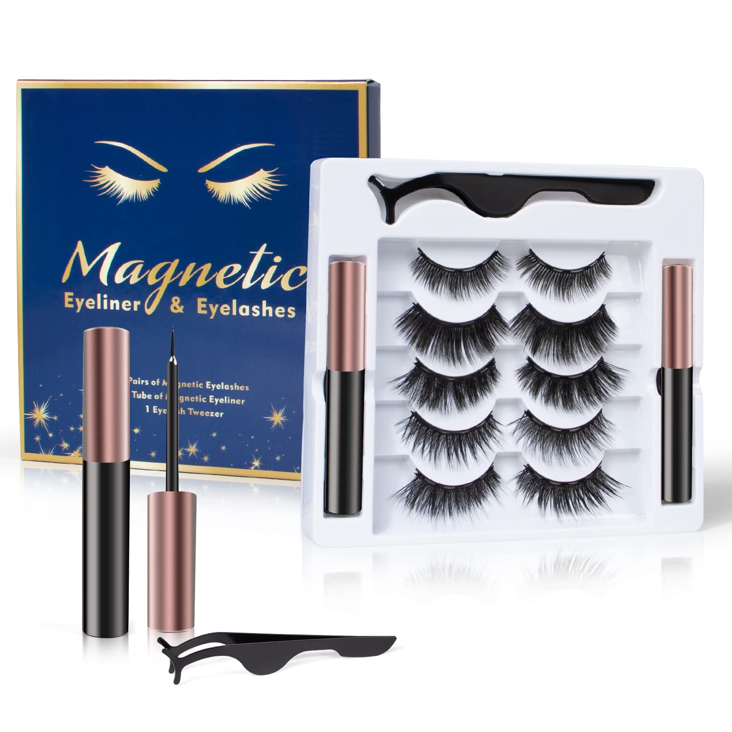 BILEYCHA Upgrade 3D Natural Magnetic Eyelashes,Lightweight Magnetic Eyeliner and Eyelashes Kit, 2 Waterproof Magnetic Eyeliners- No Glue Needed