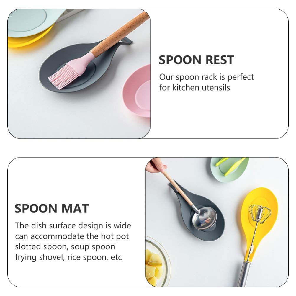 Cabilock 2pcs Silicone Spoon Mat Cooking Spoon Holder Metal Spoon Rest Soup Ladle Holder Large Spatula Holder Cutlery Rest Chopstick Silicon Utensils Tablespoon Silica Gel Food Grade