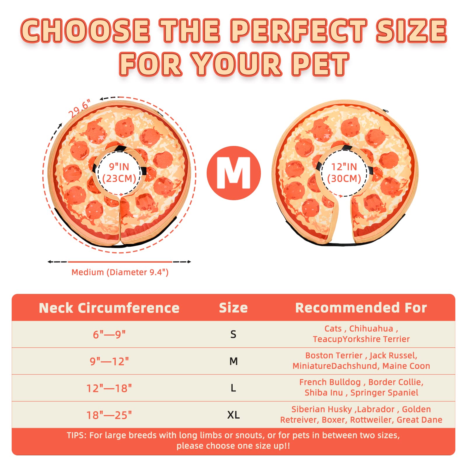 Inflatable Dog Cone Collar,Soft Protective Collar for Dogs and Cats Recovery Pet Cone, E-Collar Dog Neck Pizza Dog Cone After Surgery(No Pump)