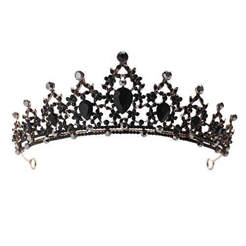 FORSEVEN Crystal Wedding Crown Rhinestone Headband Girls Princess Prom Birthday Party Tiara Bridal Wedding Accessories (Black)