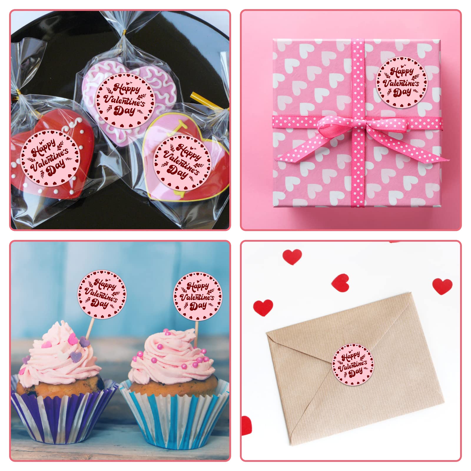 FaCraft Happy Valentines Day Stickers Round Valentine Labels 1.5" Valentine's Day Gift Stickers Label Sticker for Envelope Seals Card Boxes Valentine Gift Wrap Valentine's Day Decorations