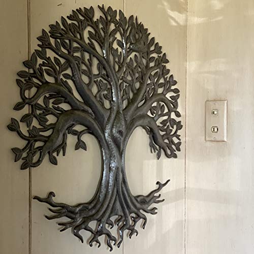 Tree of Life, Garden Metal Plaque, Indoor and Outdoor Wall Décor 23 Inches Round Haitian Art
