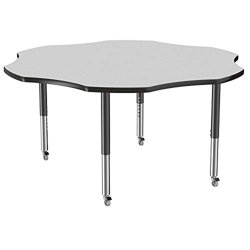 Factory Direct Partners 10091-GYBL Mobile Flower Activity School and Office Table (60"), Super Legs with Glides and Casters, Adjustable Height 19-30" - Gray Top and Black Edge
