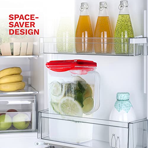 Pitcher 50 Oz. | Plastic Pitcher with Lid | Jug for Fridge | Juice Container with Lid | Iced Tea Pitcher | Airtight Pitcher with Spout Perfect for Lemonade, Water. BPA Free, Red (Small))