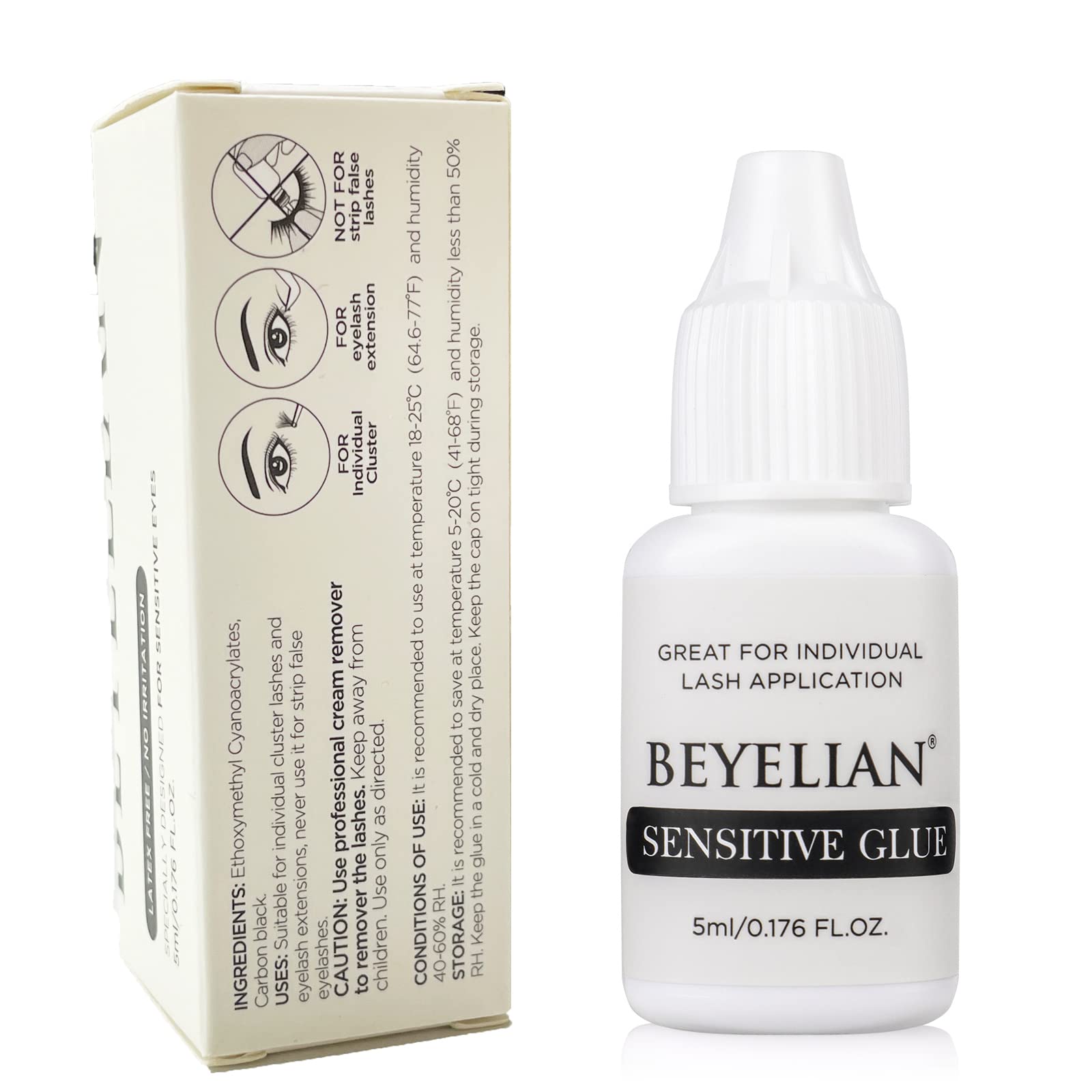 BEYELIAN Individual Lash Glue, DIY Lash Clusters Glue, 3-4 Sec Drying Time Eyelash Extension Adhesive for Professional and Self Use Individual Cluster Lashes, No Irritation, Black 5ml