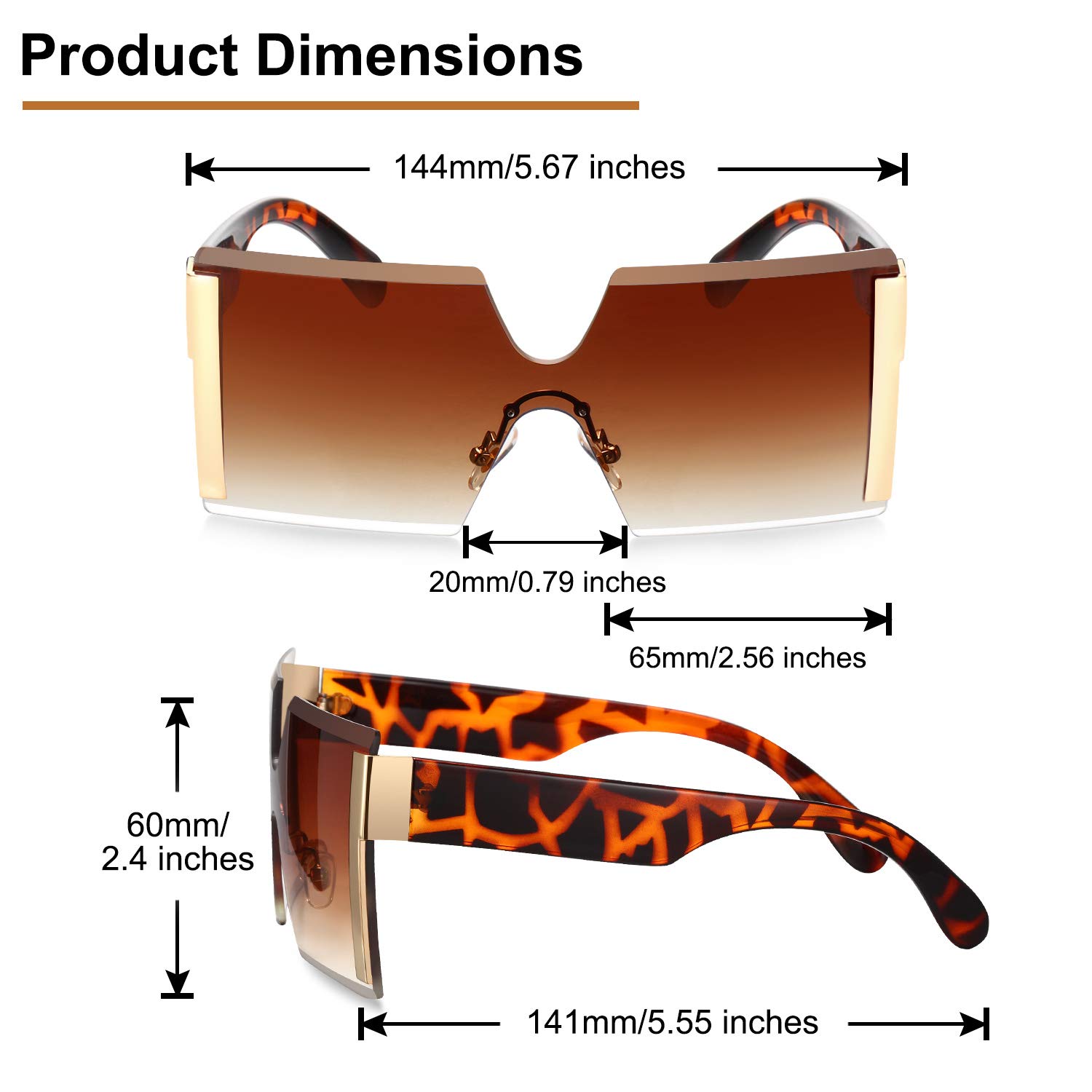 Frienda 3 Pieces Oversized Square Sunglasses for Women Trendy Fashion Rimless Frame Glasses Transparent Eyewear (Silver, Brown, Gray and Pink)